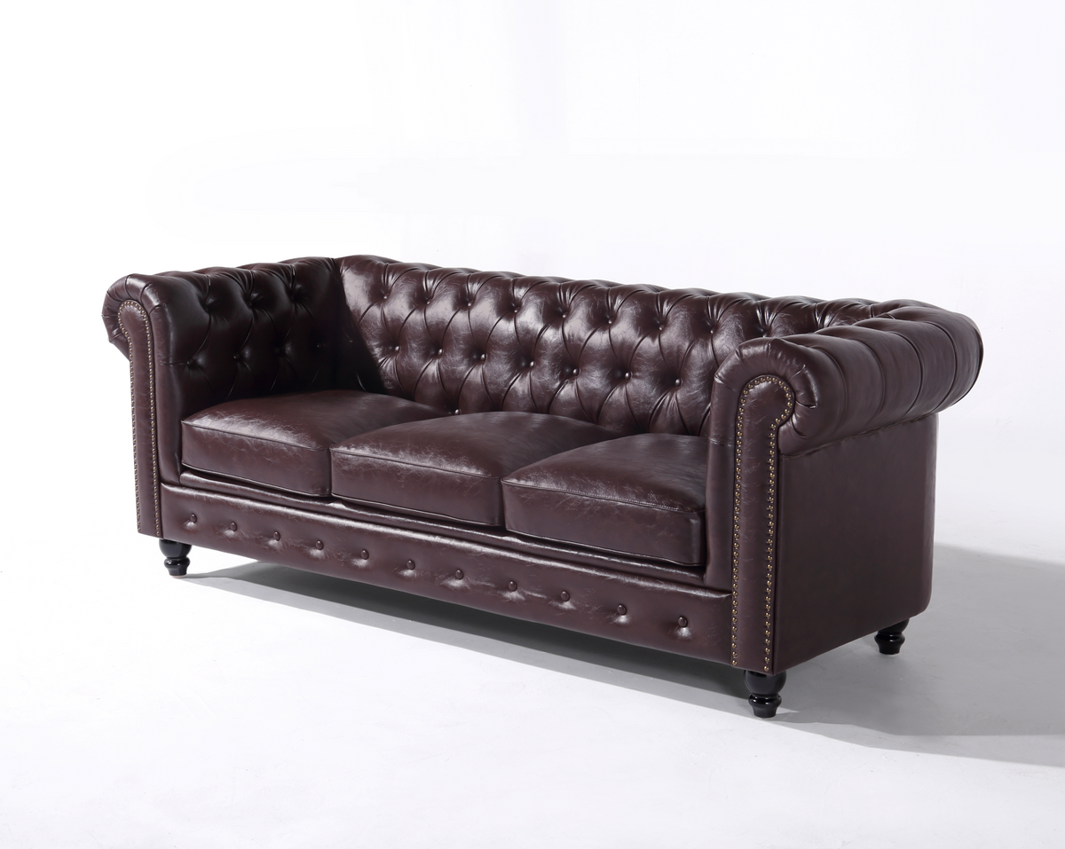 Buy Sebstian Transitional Chesterfield Leather Sofa - Dark Brown in USA ...