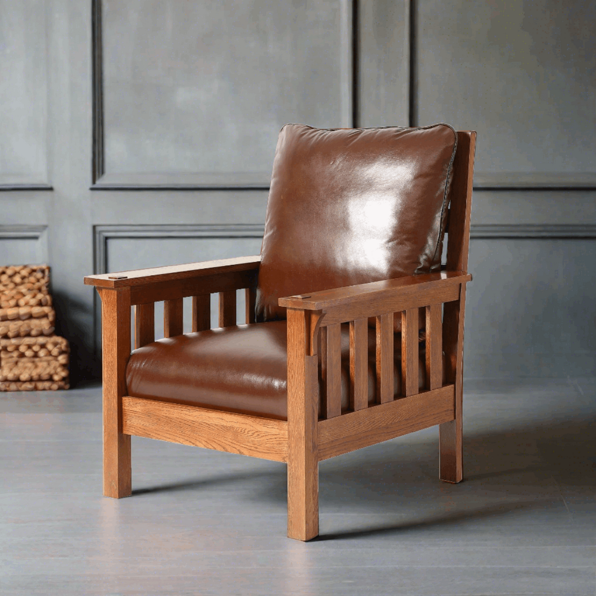 Craftsman / Mission Leather and Oak Armchair - Chestnut — Crafters and ...