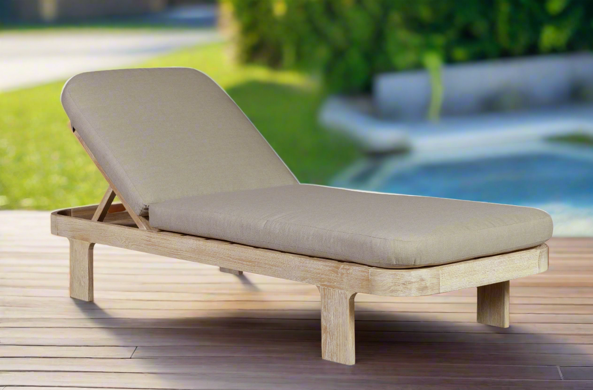 Eclipse Outdoor Solid Teak Wood Natural Look Sun Lounger - Grey Fabric ...