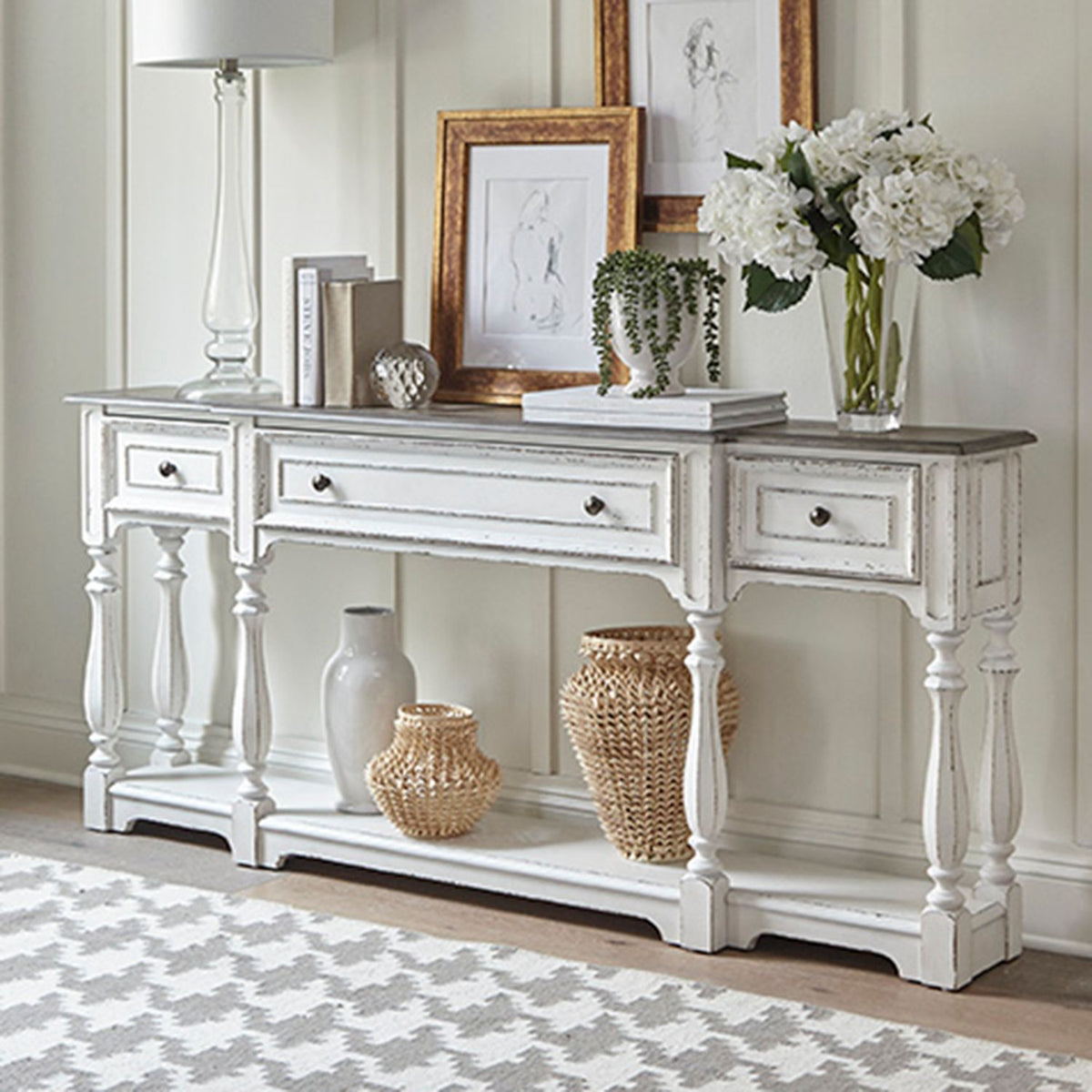Distressed Solid Pine Wood Distressed Painted Console Sofa Entry Table ...