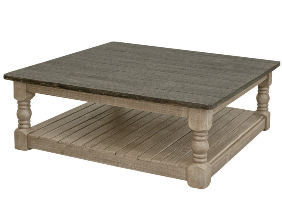 Distressed White Coffee Table Solid Wood Industrial Farmhouse Style ...