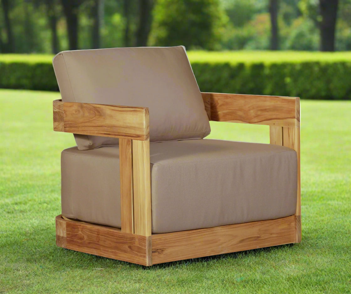 Paradiso Outdoor Solid Teak Wood Revolving Chair - Light Brown Fabric ...
