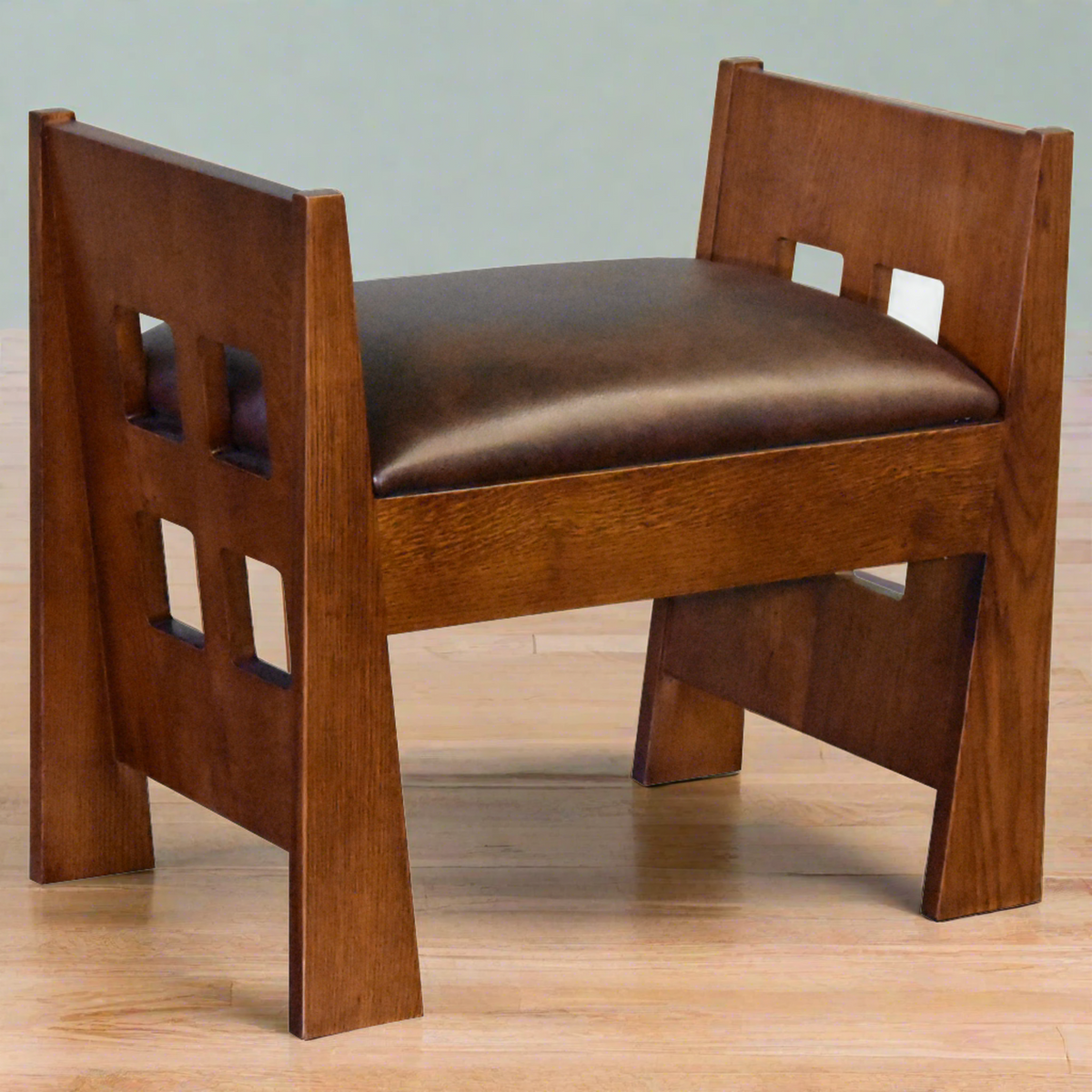 Mission Style Oak Leather Foot Stool-Model A31 — Crafters and Weavers
