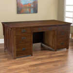 Mission Library Desk with File Cabinet Drawers - Walnut — Crafters and ...