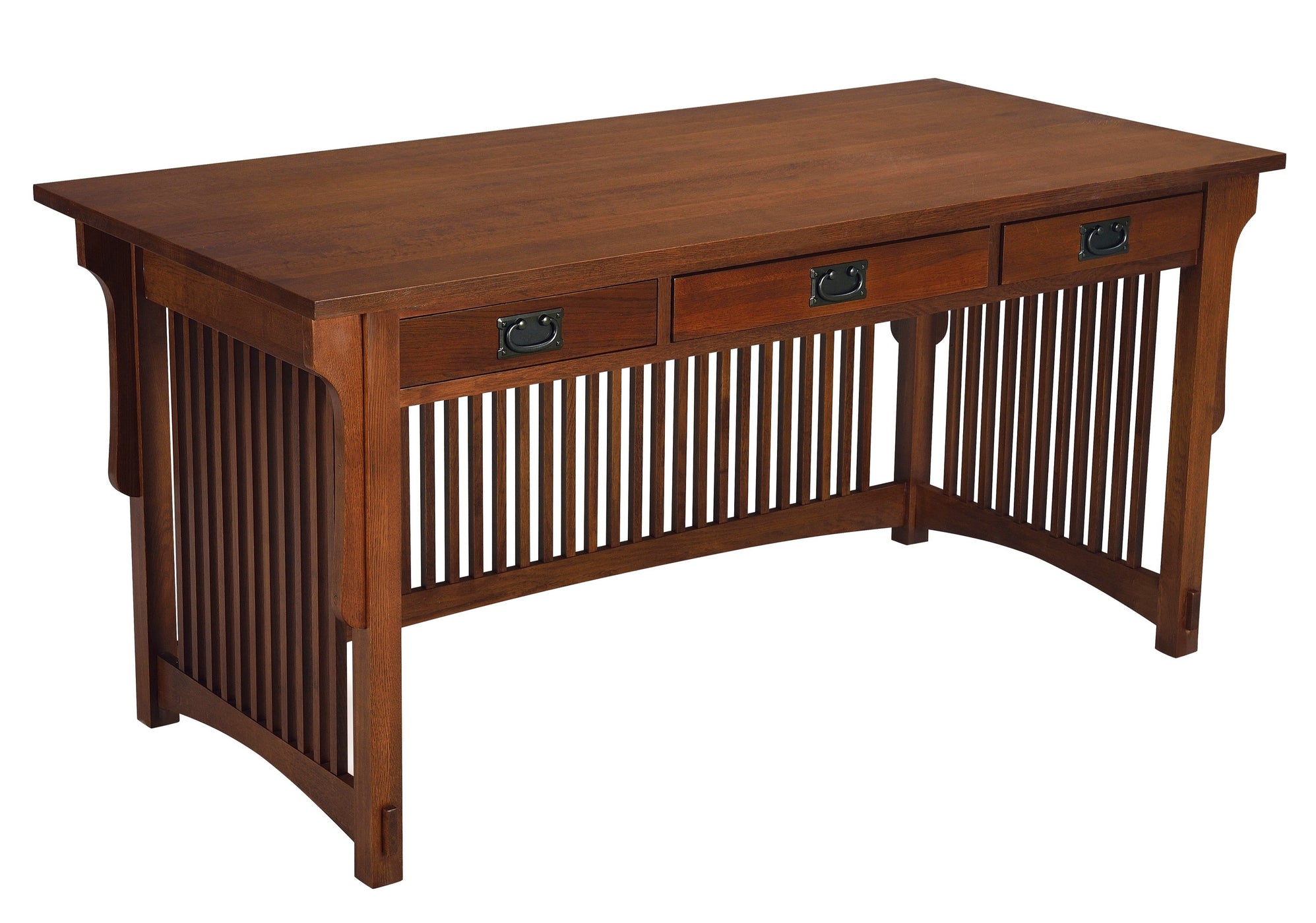 Mission Style Solid Oak 3 Drawer Library Desk — Crafters and Weavers