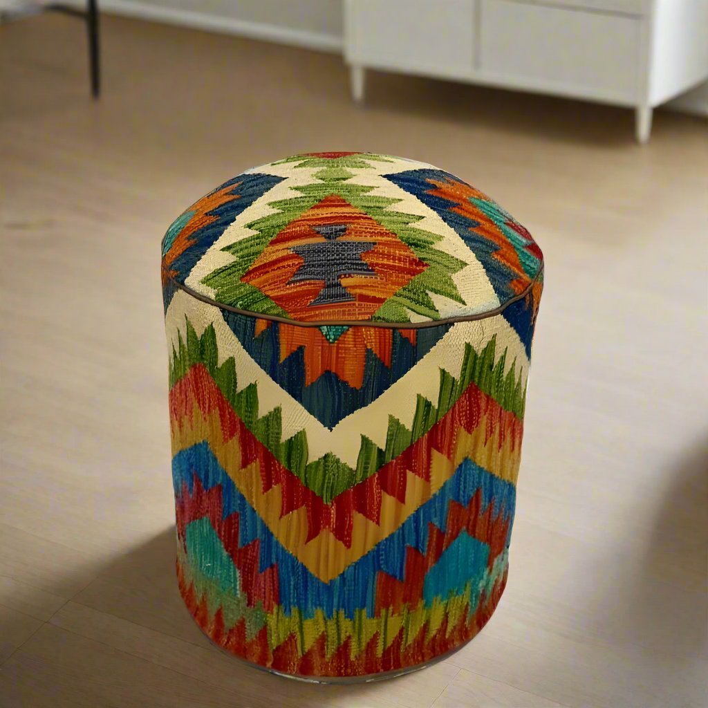 One of a Kind Kilim Rug Pouf Ottoman foot stool #18B — Crafters and Weavers