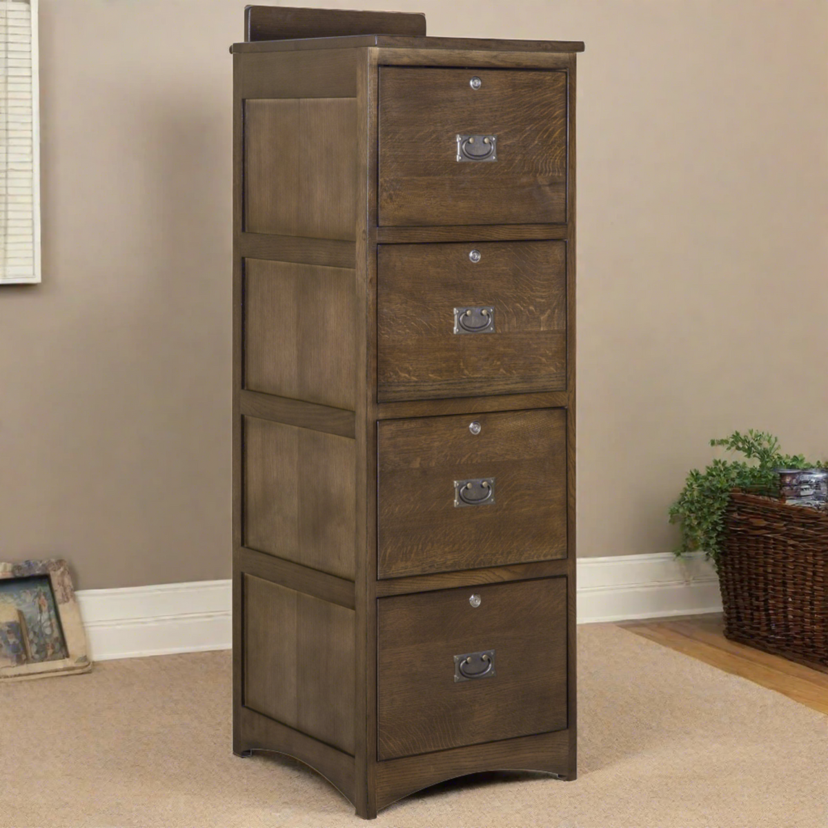 Mission Solid Oak 4 Drawer File Cabinet - Walnut — Crafters and Weavers