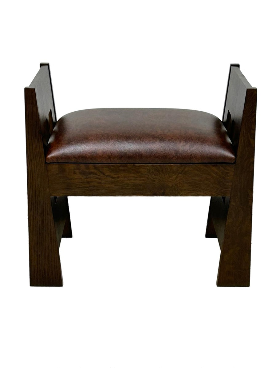 Mission Style Oak and Leather Foot Stool - Model A31 — Crafters and Weavers