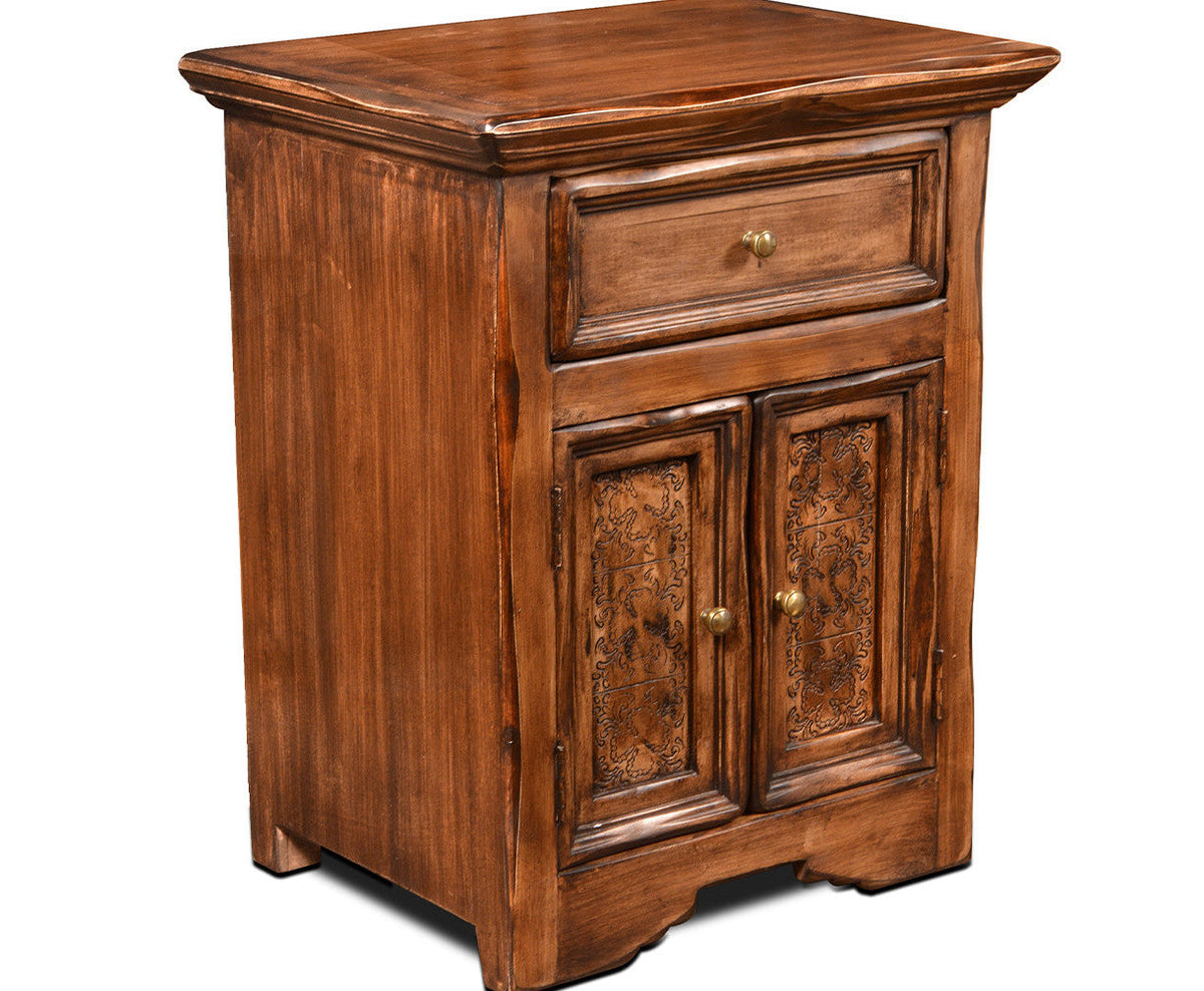 Industrial Modern 2 Drawer End Table / Nightstand - Distressed White — Crafters and Weavers