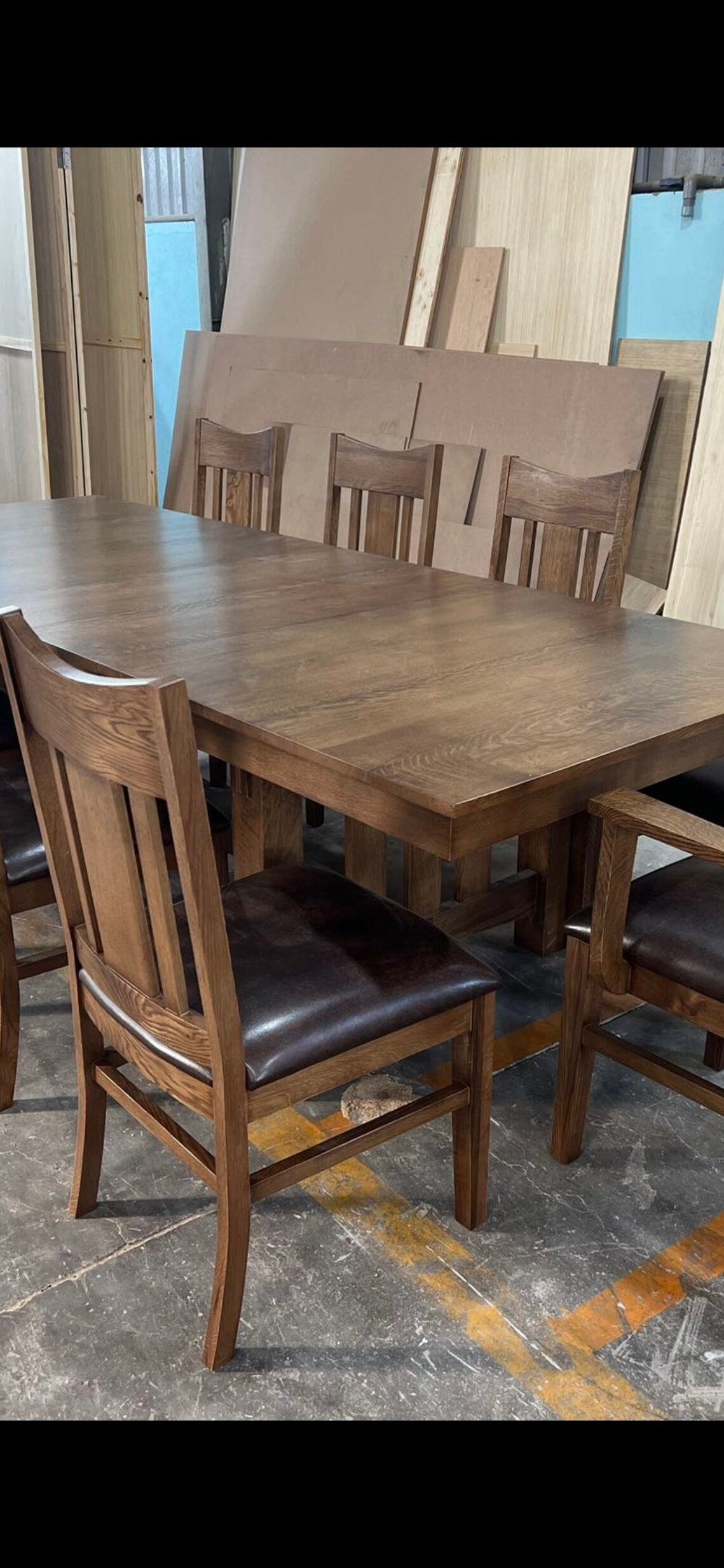Mission Solid Oak Dining Table With 2 Leaves and 8 High Back Chairs ...