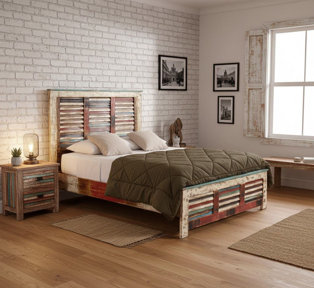 Buy La Boca Solid Wood Shutter Bed in the USA | Crafters and Weavers