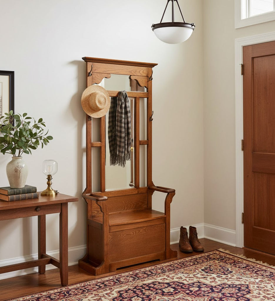 Buy Oak Hall Tree with Storage Trunk in USA— Crafters and Weavers