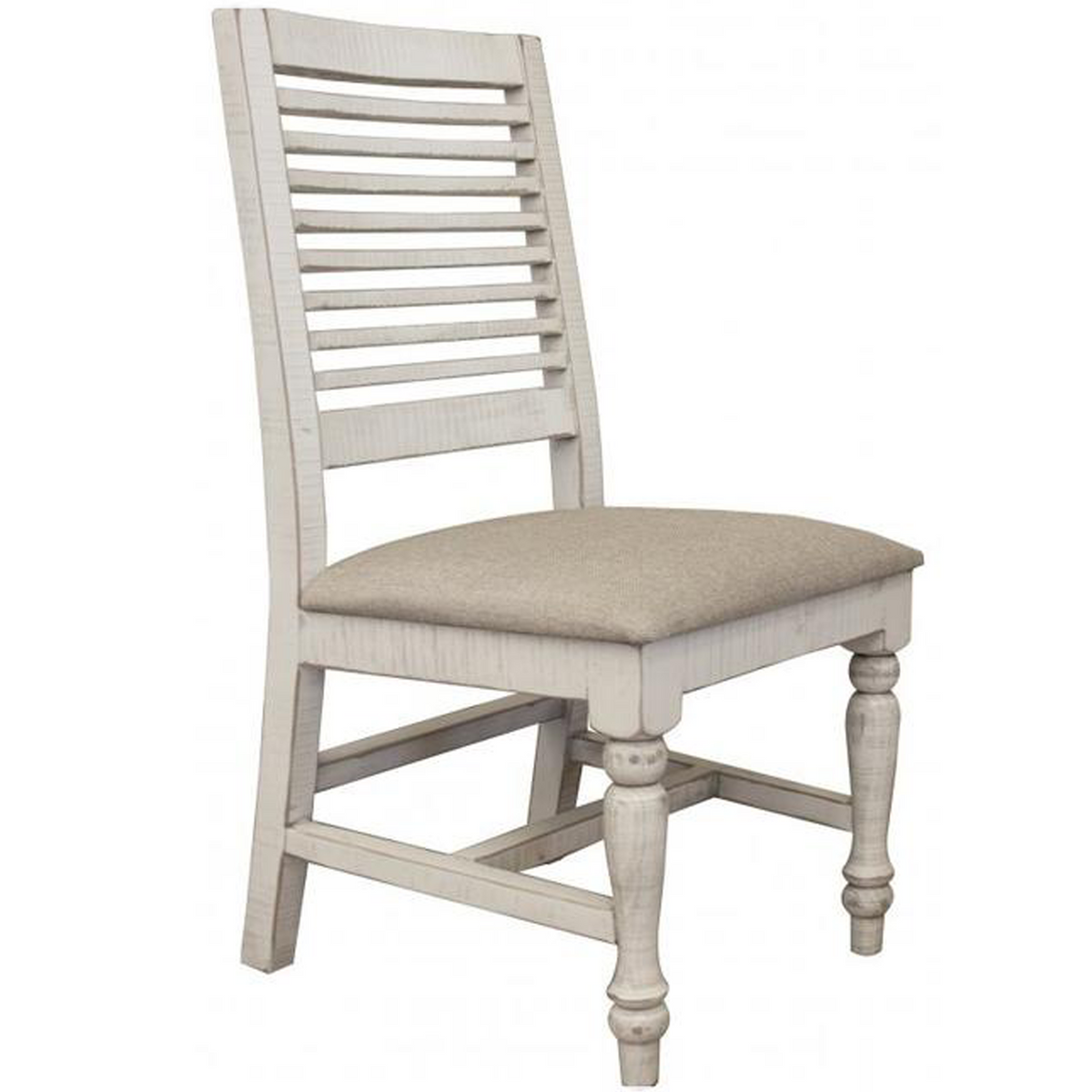Bright White Rustic Style Solid Wood Dining Chair-Fabric Seat ...
