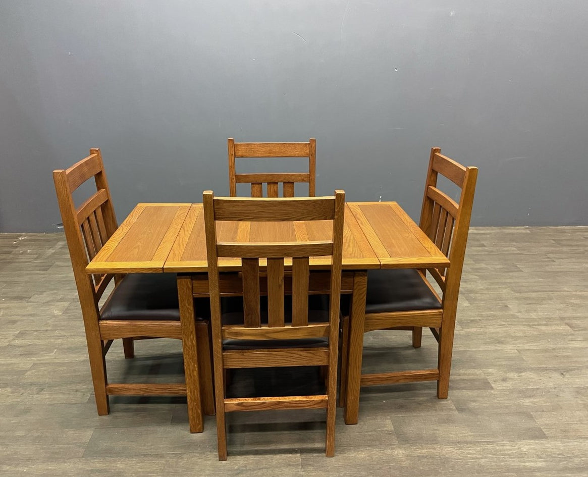 Buy Mission Oak Kitchen Table with 2 Leaves and 4 Oak Dining Chairs in ...