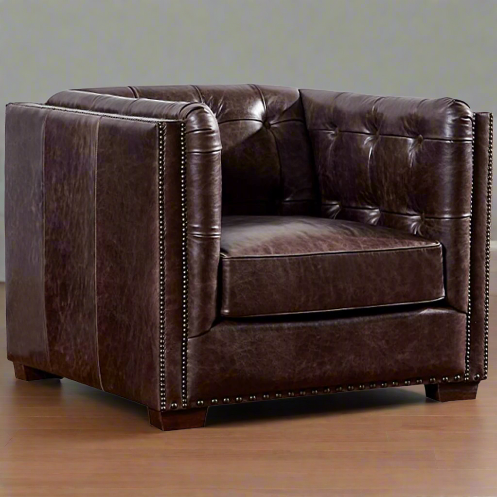 Pre Order Tuxedo Leather Arm Chair - Dark Brown — Crafters and Weavers