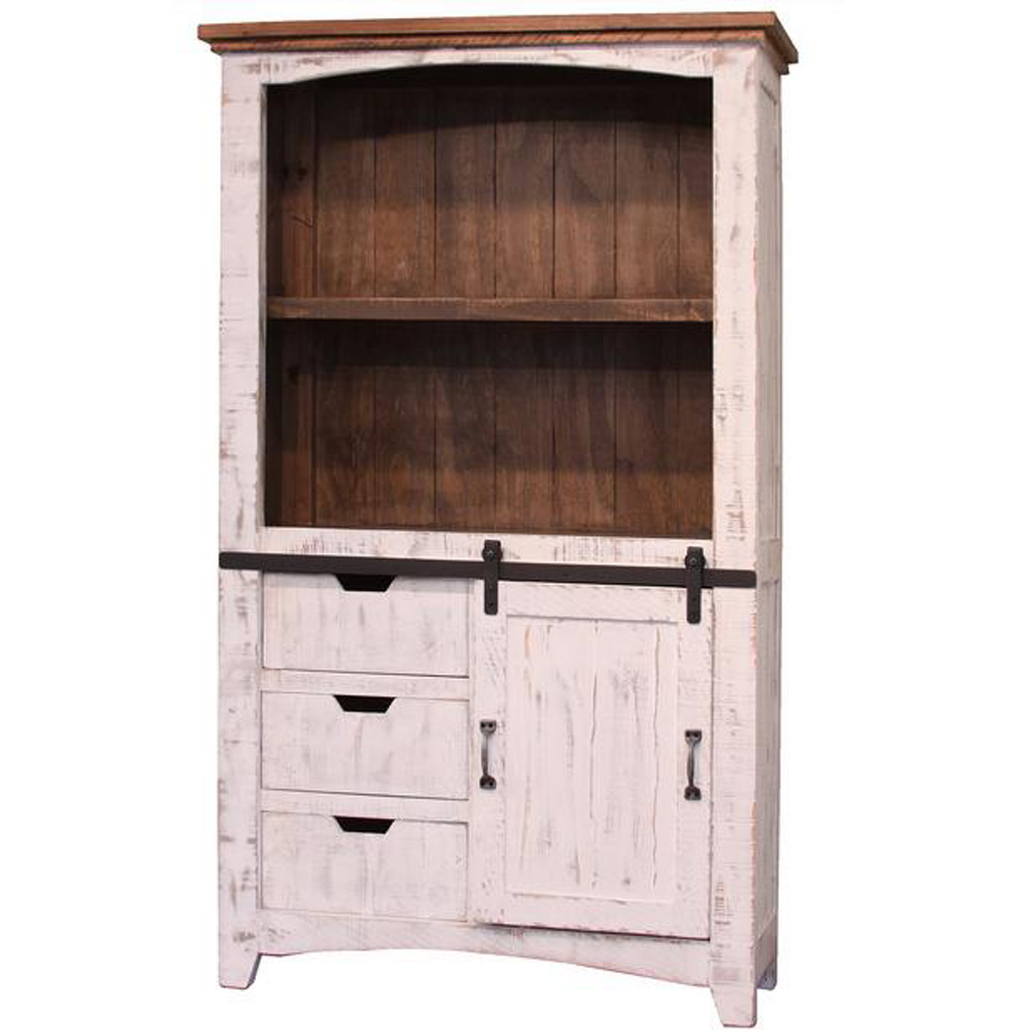 Greenview Sliding Door Bookcase - Distressed White — Crafters and Weavers