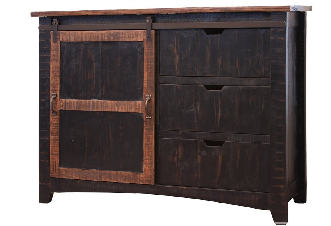 Farmhouse Industrial Chic Distressed Black Painted Wood Dresser ...