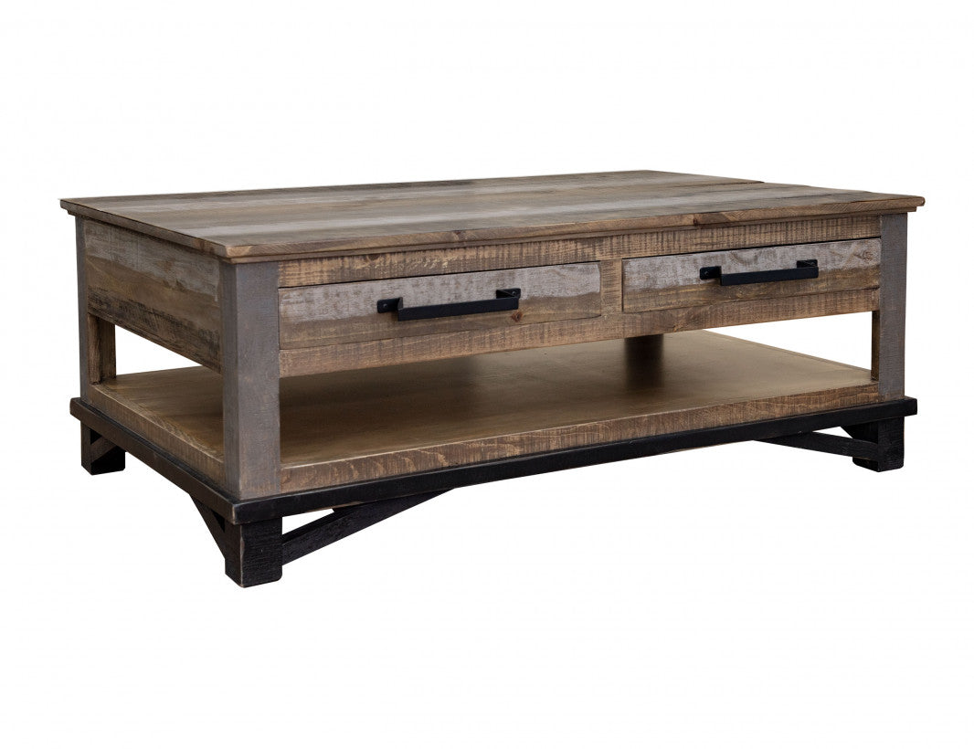 Distressed White Coffee Table Solid Wood Industrial Farmhouse Style ...