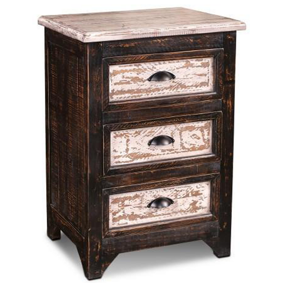 Contemporary Distressed Neutral Modern Two-Tone 3 Drawer Cabinet ...