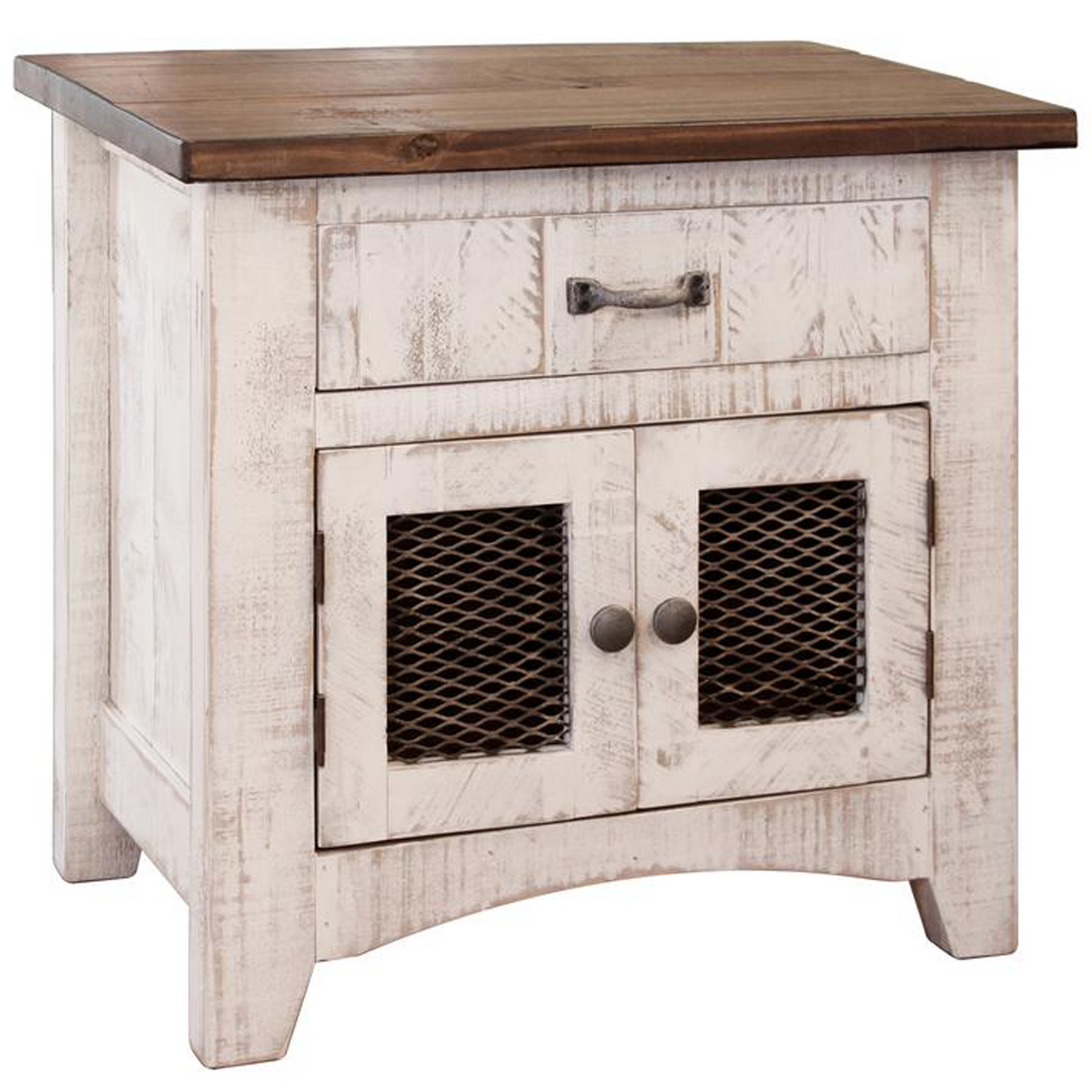 Distressed White Industrial Solid Wood 2 Door Night Stand End Table ...