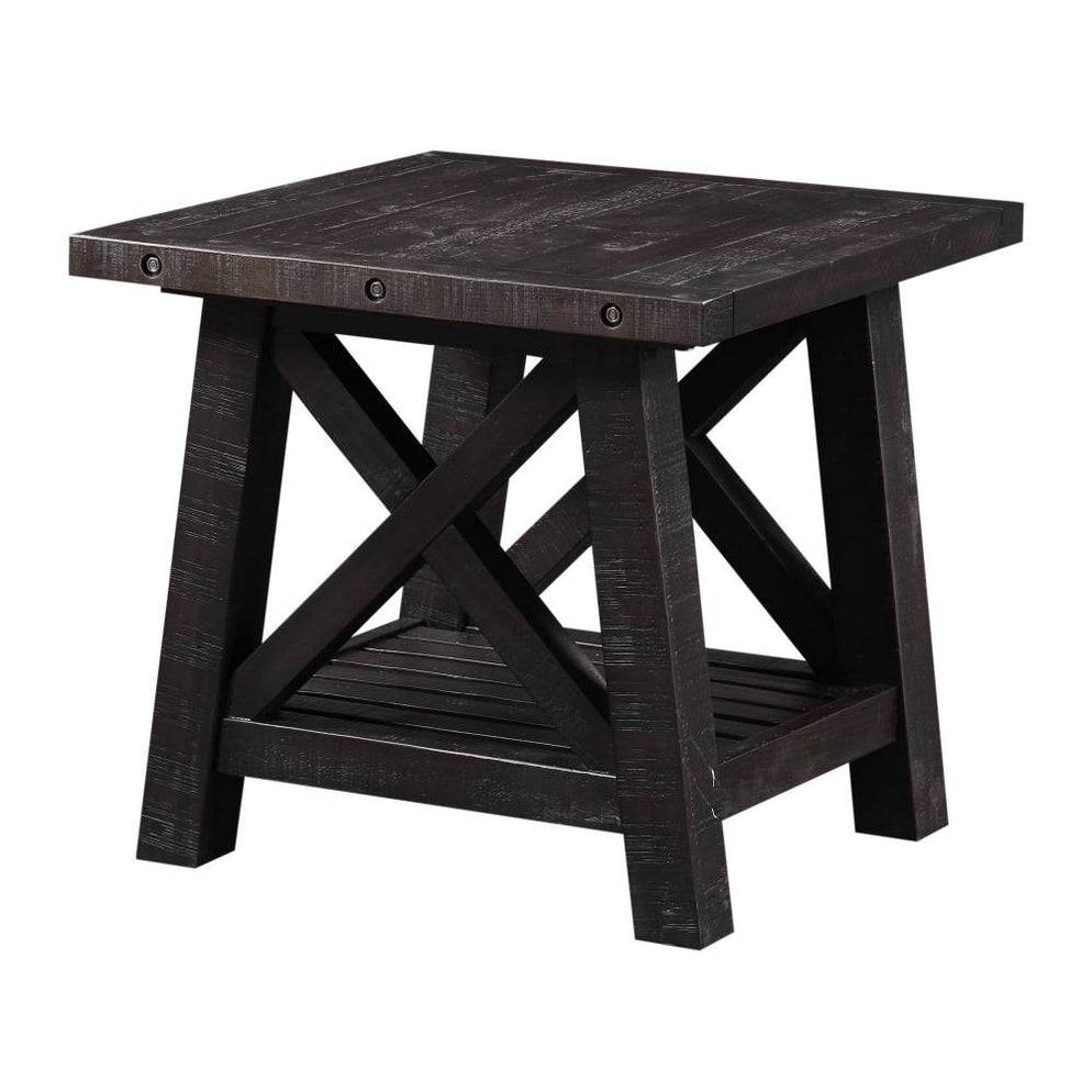 Distressed Rustic Modern Solid Pine Wood Black Cross Bar End Table ...