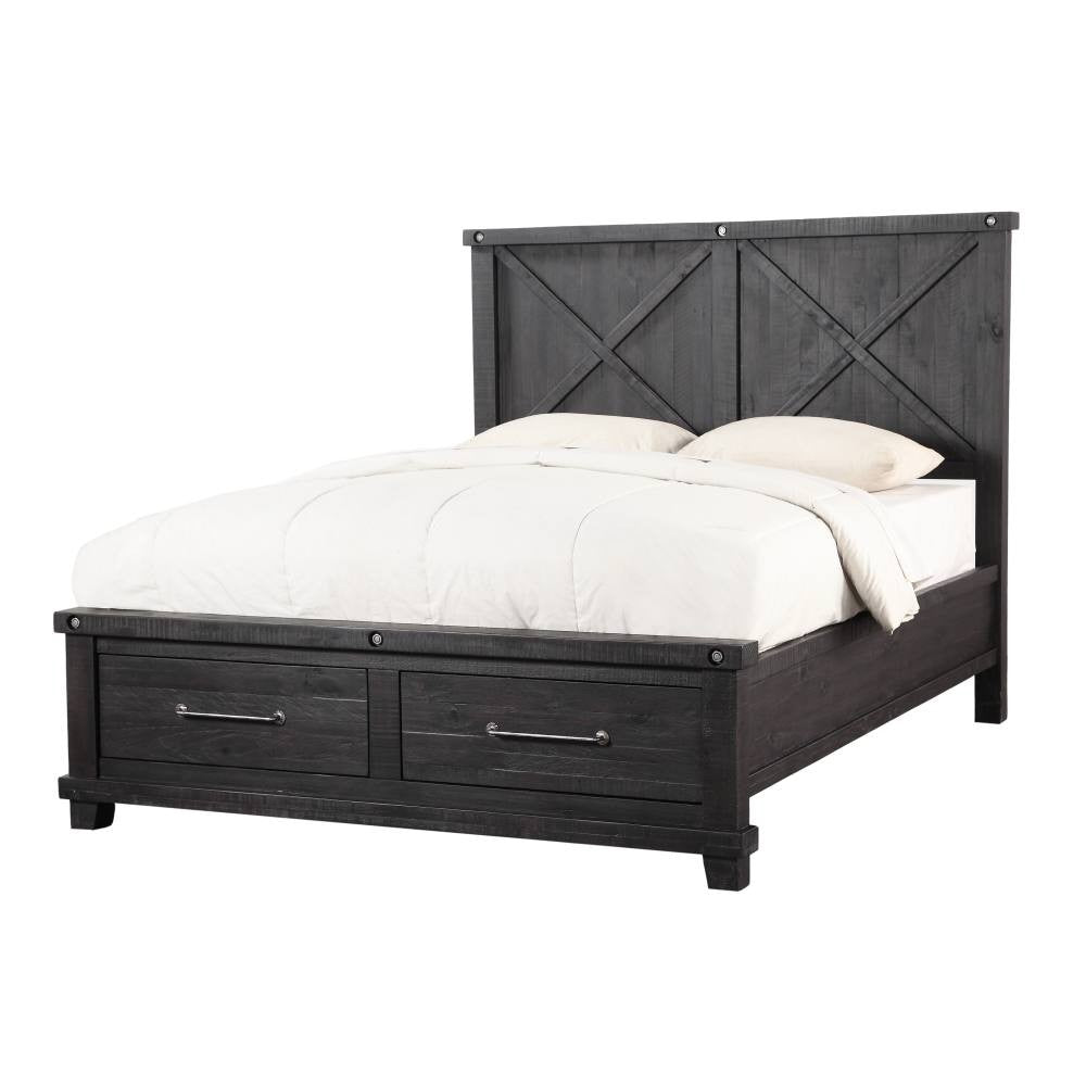 Distressed Rustic Modern Solid Wood Cross Bar 2 Drawer Storage Bed ...