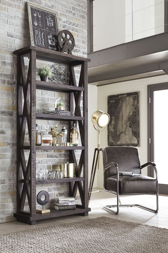 Modern Rustic Distressed Solid Wood Cross Bar Black Bookcase - 39"W ...