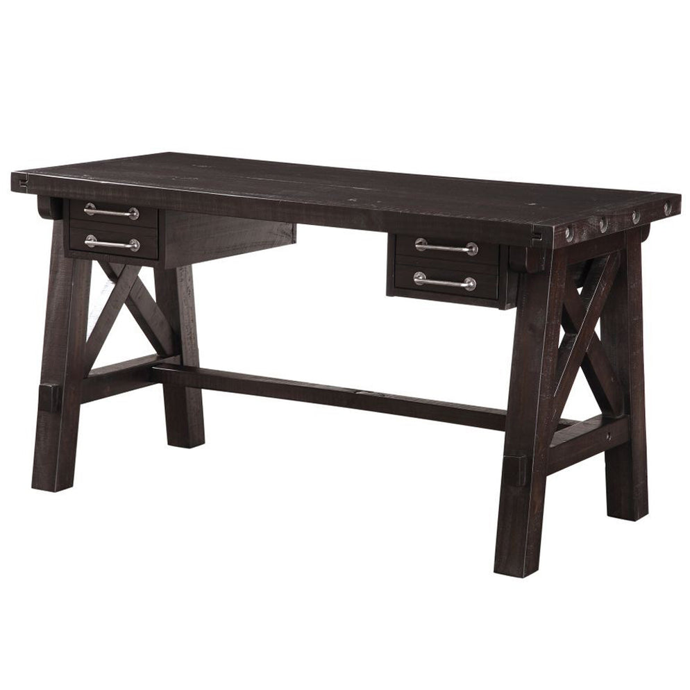 Distressed Rustic Modern Solid Pine Wood Cross Bar 2 Drawer Desk ...