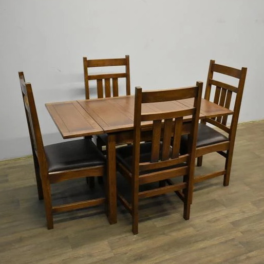 Buy Mission Oak Kitchen Table with 2 Leaves and 4 Oak Dining Chairs in ...