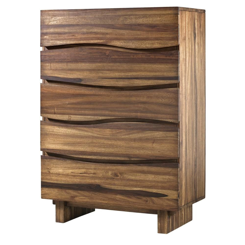 Contemporary Rustic Modern Solid Exotic Wood 5 Drawer Highboy Dresser ...