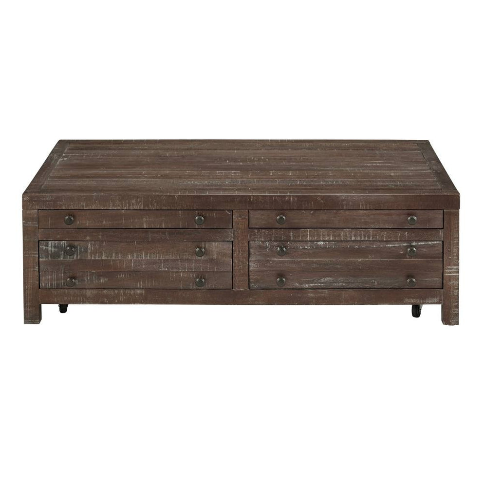 Contemporary Rustic Solid Natural Wood Storage Coffee Table - Brown ...