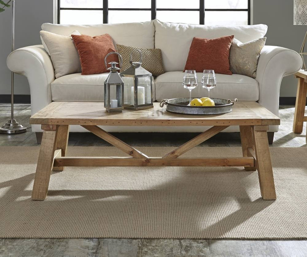 Rustic Modern Solid Pine Reclaimed Wood Trestle Coffee Table — Crafters ...