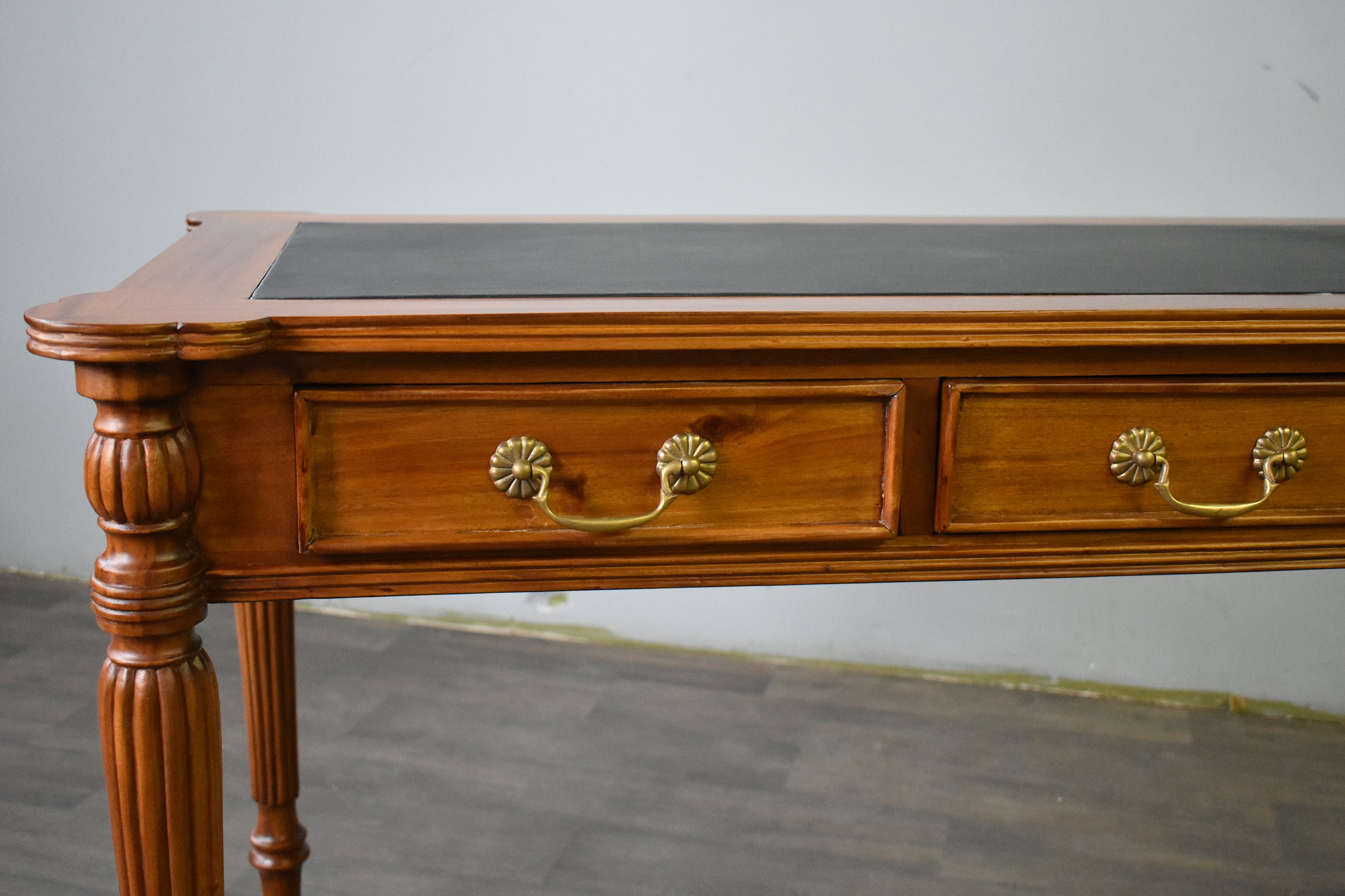 Victorian Style Solid Mahogany Wood Library Desk with Leather Top ...
