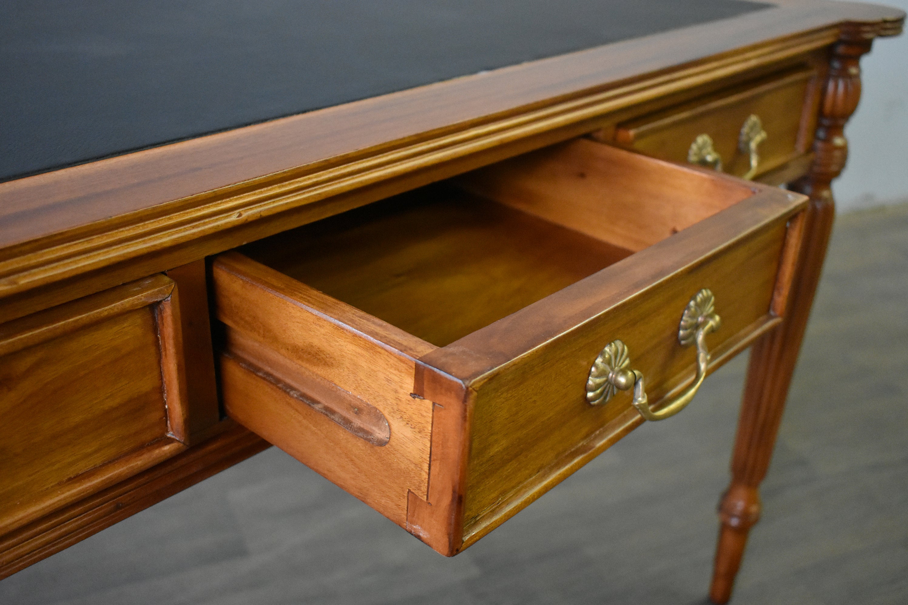 Victorian Style Solid Mahogany Wood Library Desk with Leather Top ...