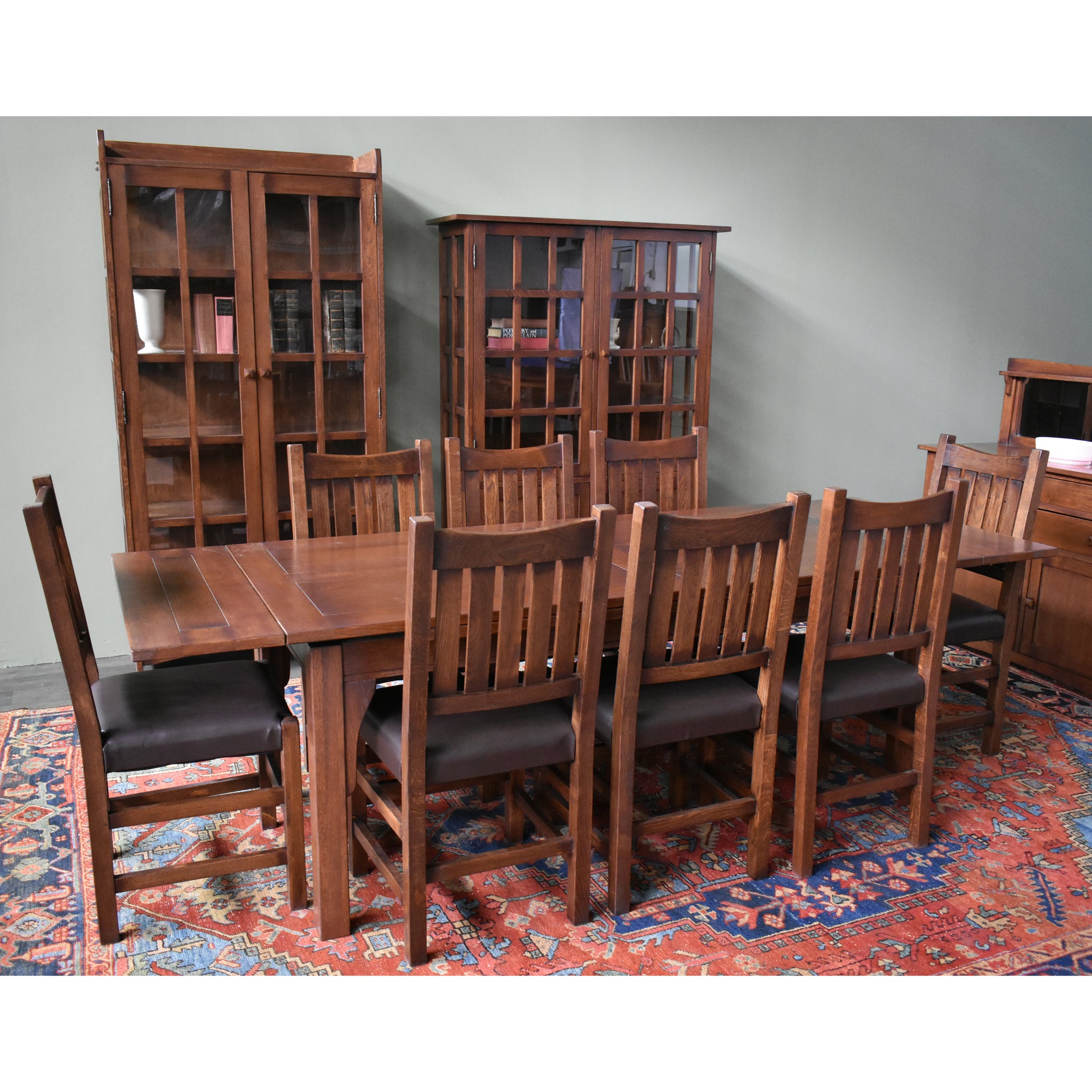 Buy Solid Oak Mission Stow Leaf Dining Table Set with 8 Chairs in USA ...