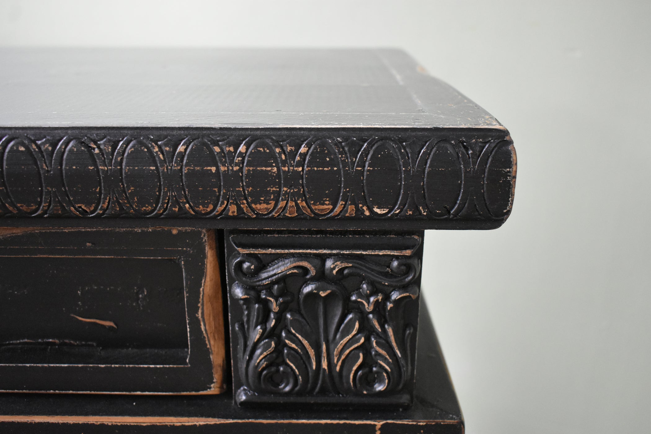 Carved Wood Tribal Style Console Table / TV Stand - Black — Crafters ...