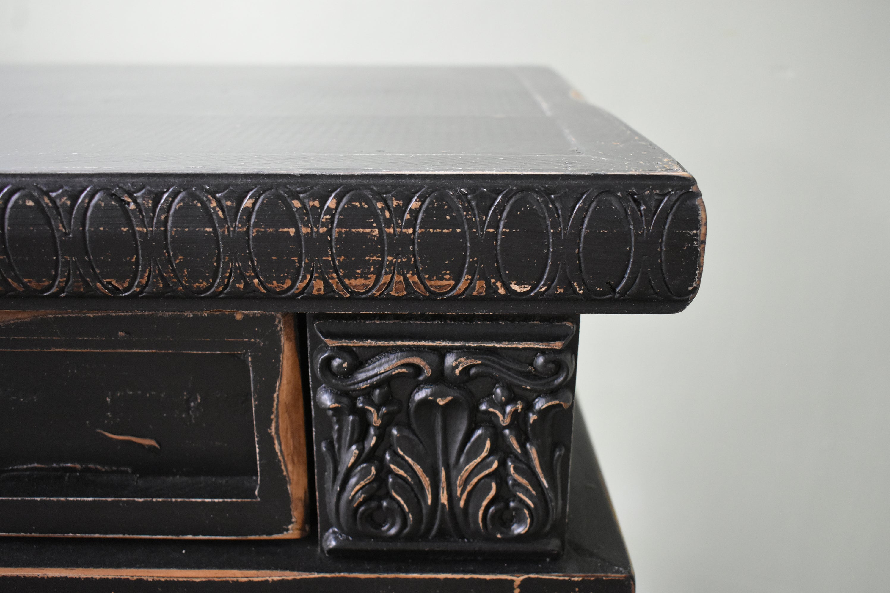 Carved Wood Tribal Style Console Table / TV Stand - Black — Crafters ...