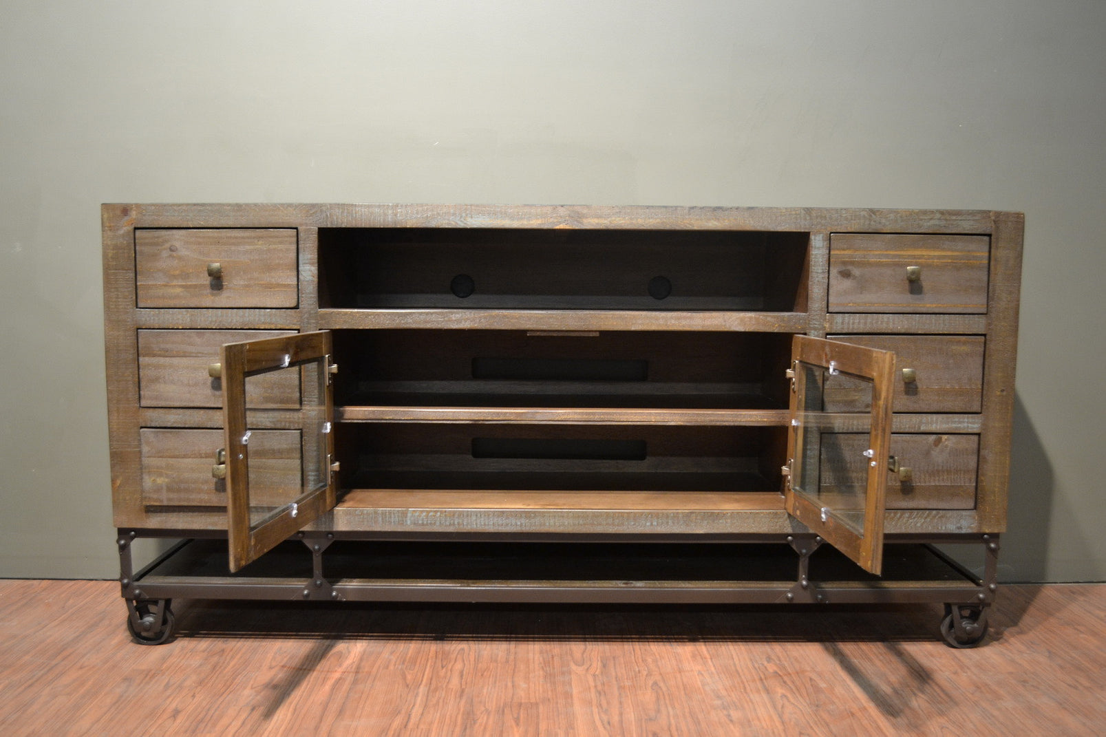 Greenview 76 inch Forged Iron Base TV Stand — Crafters and Weavers