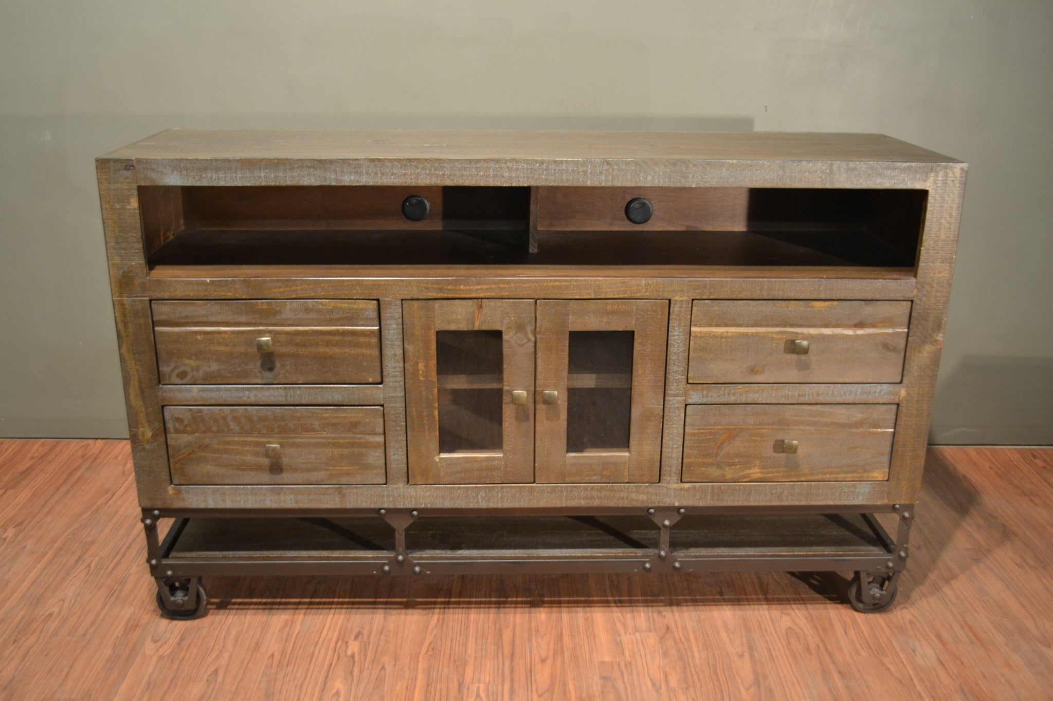 Greenview 62" Forged Iron Base TV Stand — Crafters and Weavers