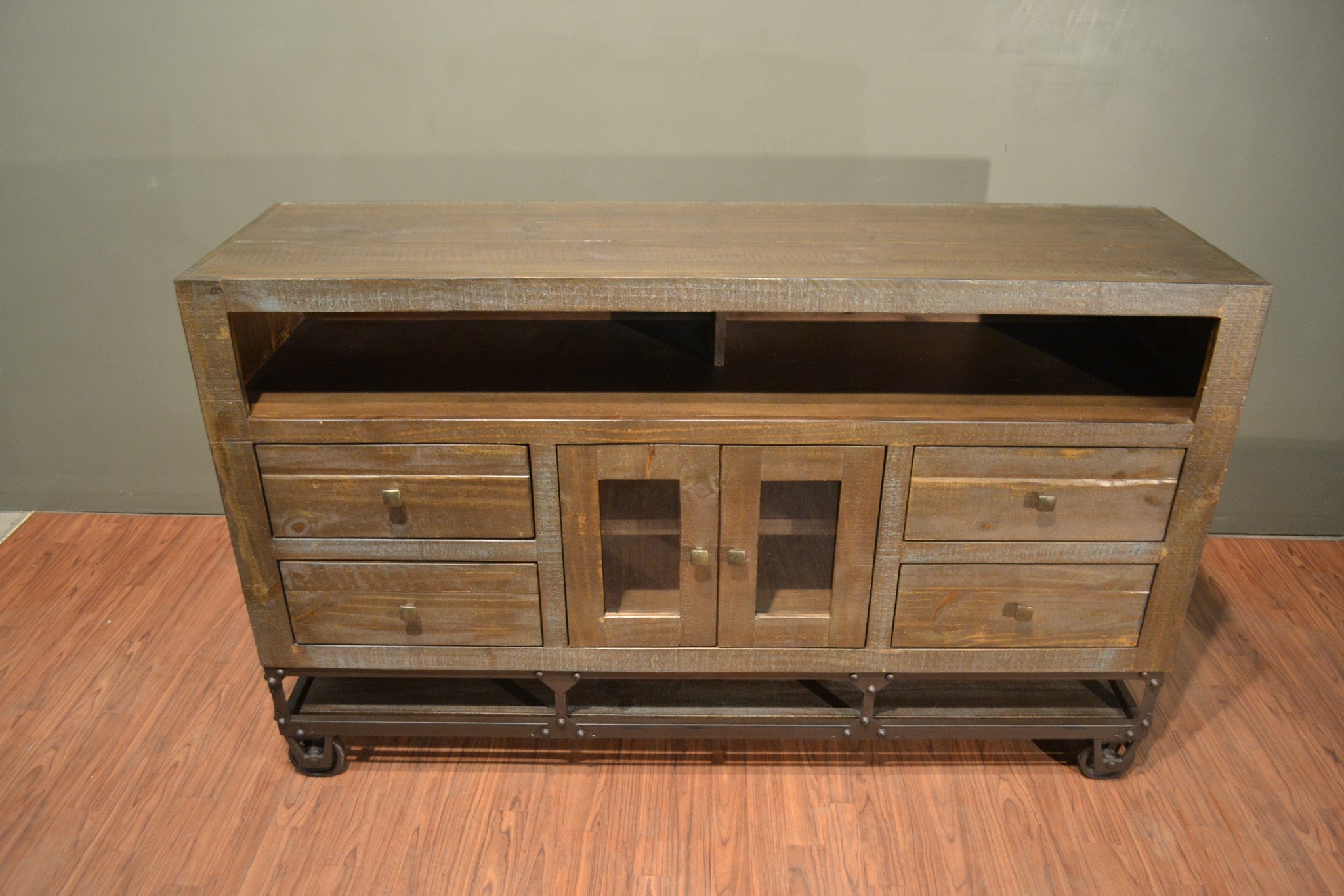 Greenview 62" Forged Iron Base TV Stand — Crafters and Weavers