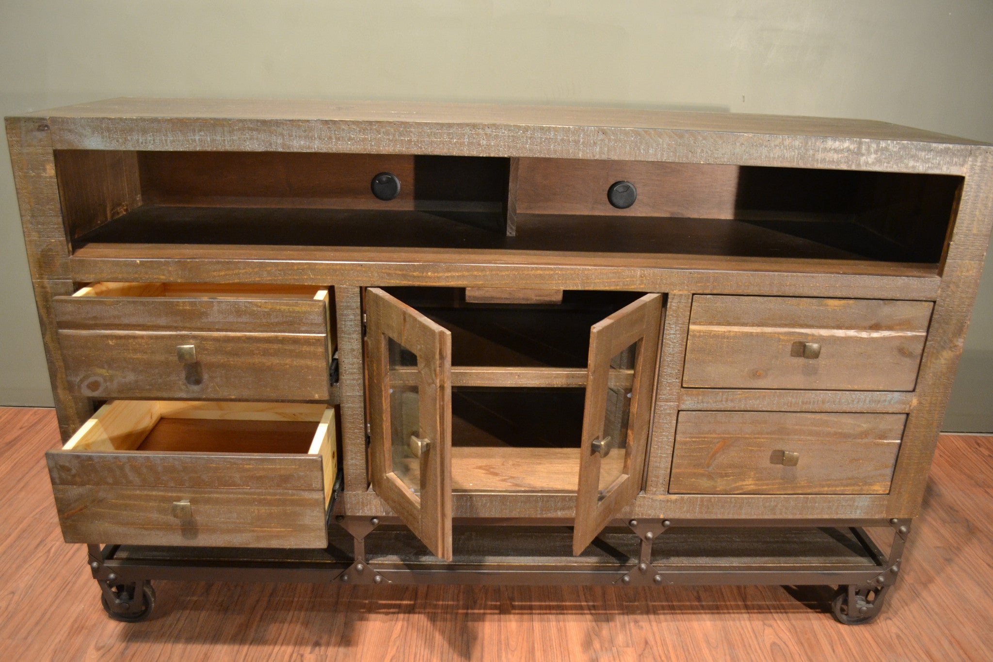 Greenview 62" Forged Iron Base TV Stand — Crafters and Weavers