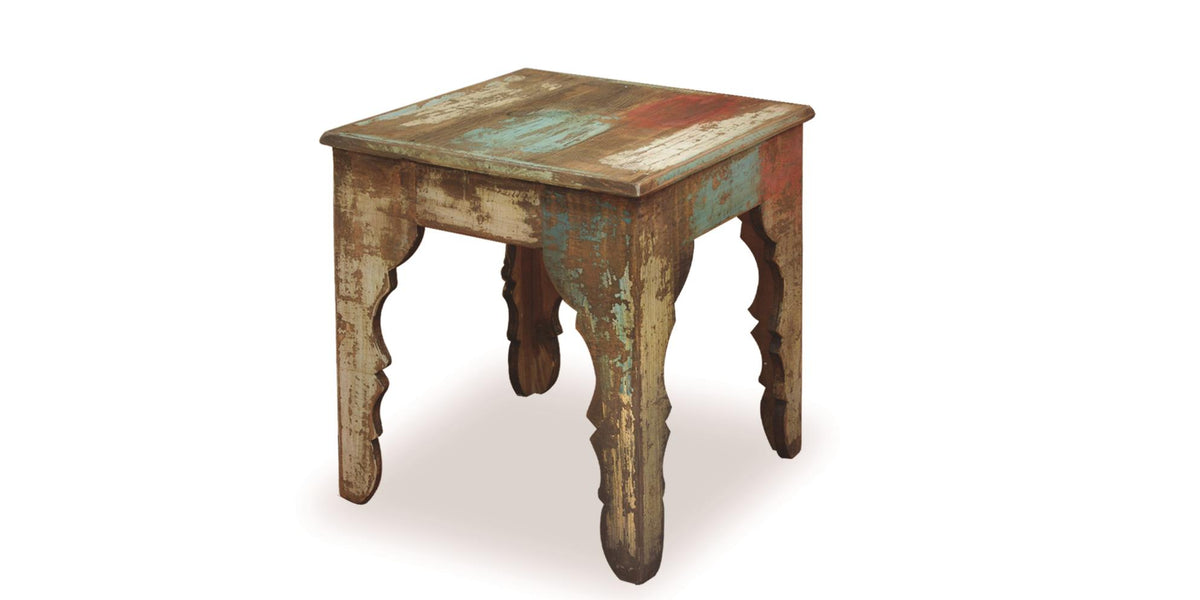 Solid Pine Wood Reclaimed Style Multicolor Distressed Accent End Table ...