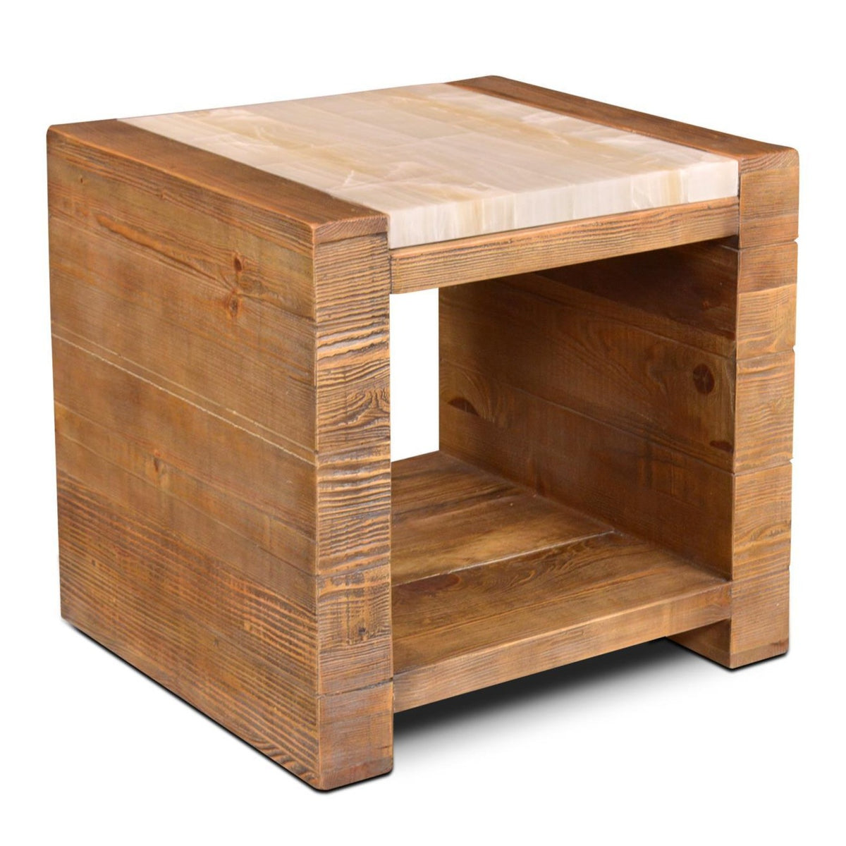 Contemporary Modern Neutral Finish End Table with Natural Onyx Top ...