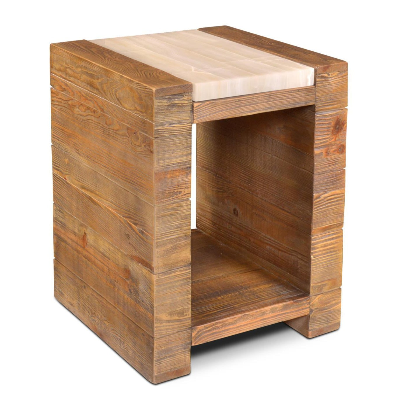 Weathered Neutral Brown Modern Side Table with Natural Onyx Top ...