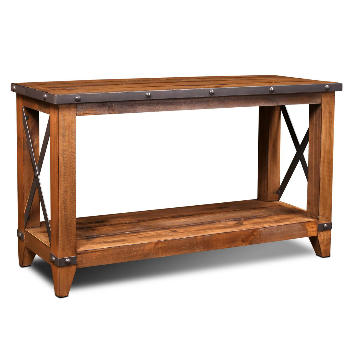 Knotty Pine Rustic Industrial Console / Sofa / Entry Table 50" Wide — Crafters and Weavers