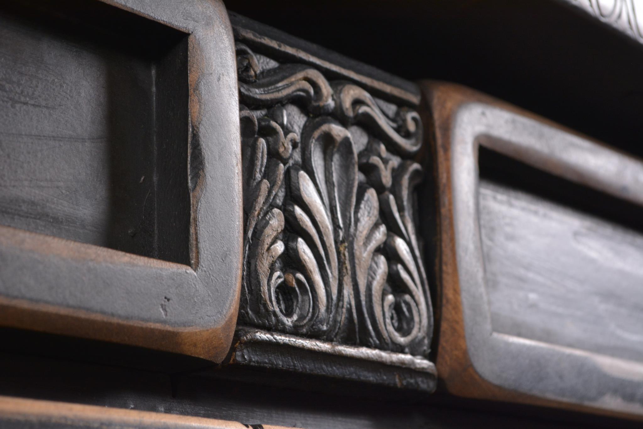 Carved Wood Tribal Style Console Table / TV Stand - Black — Crafters ...