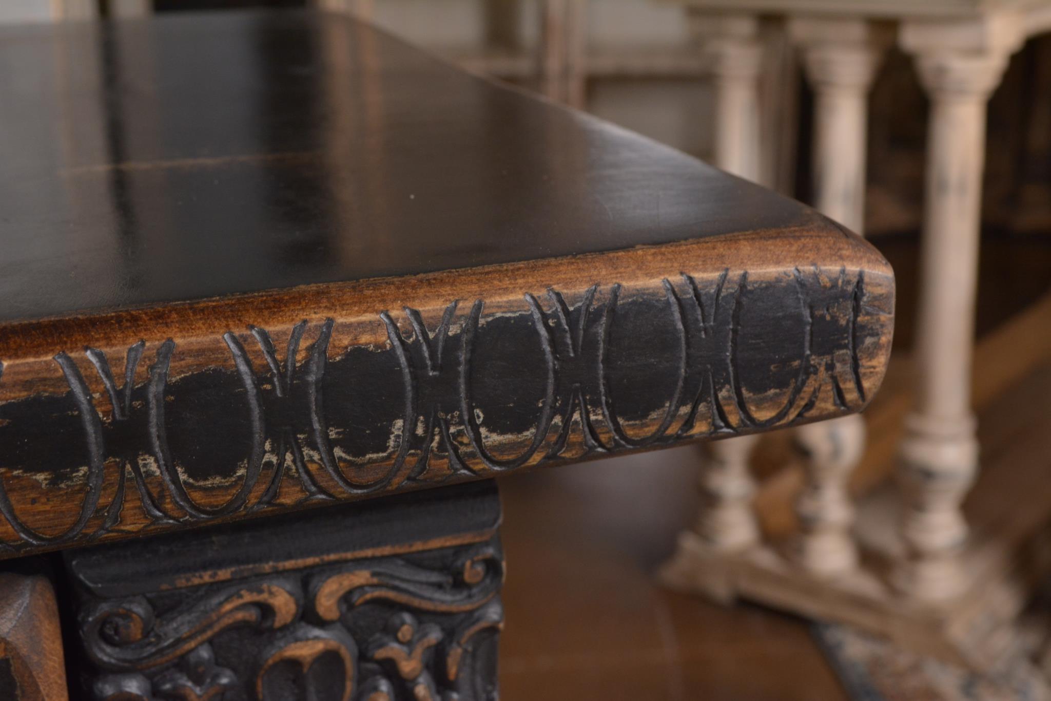 Carved Wood Tribal Style Console Table / TV Stand - Black — Crafters ...