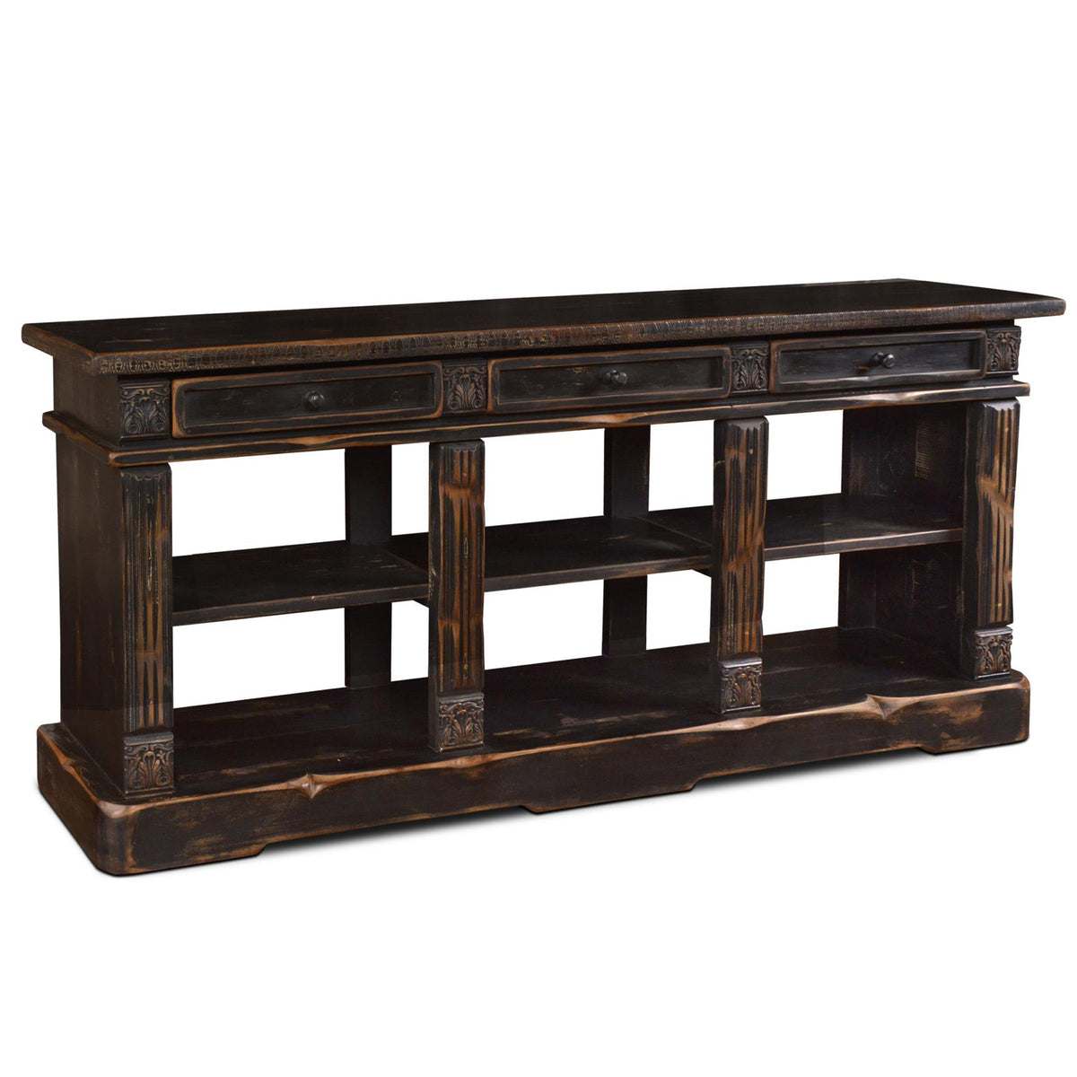 Carved Wood Tribal Style Console Table / TV Stand - Black — Crafters ...