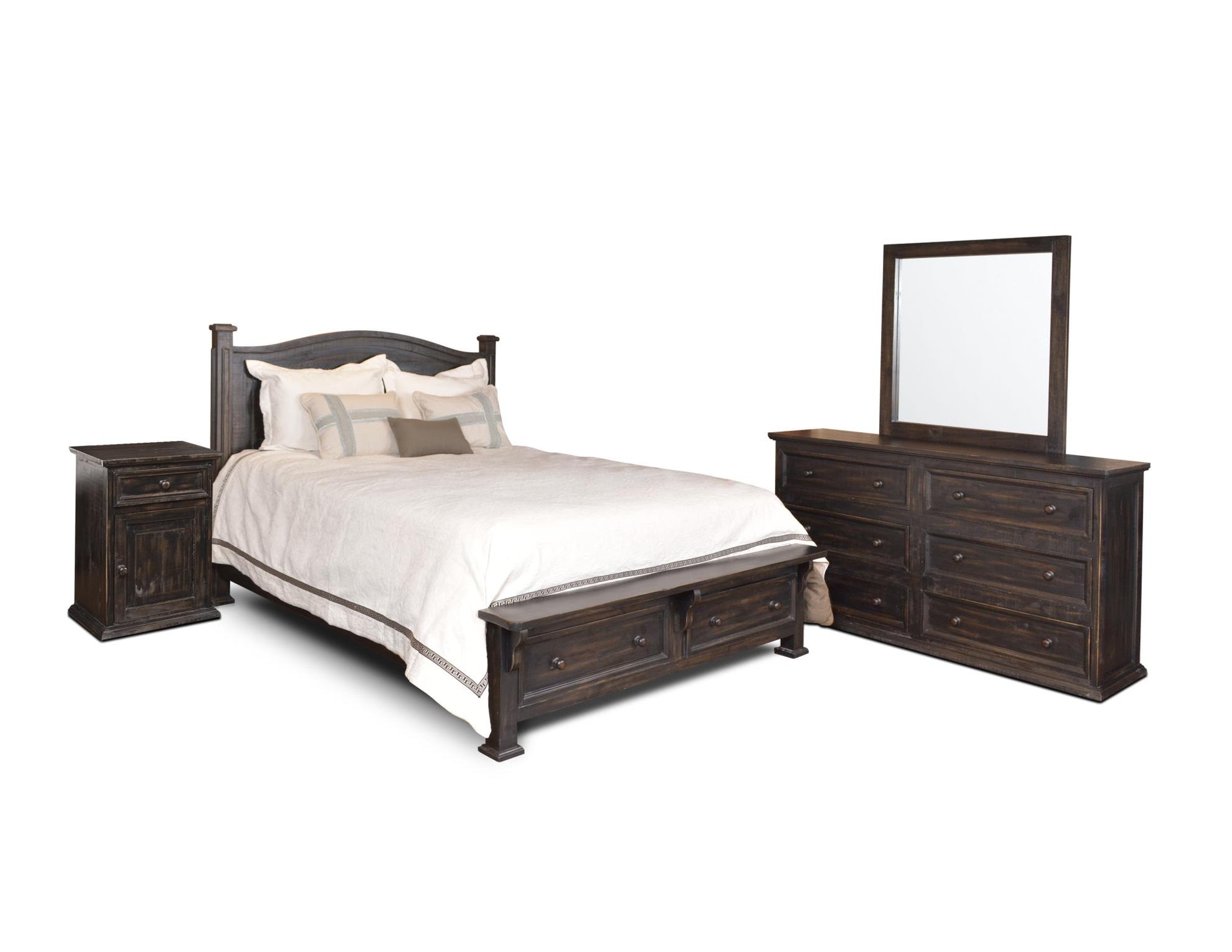 Rustic Solid Pine Wood Distressed Night Stand / End table with drawers ...