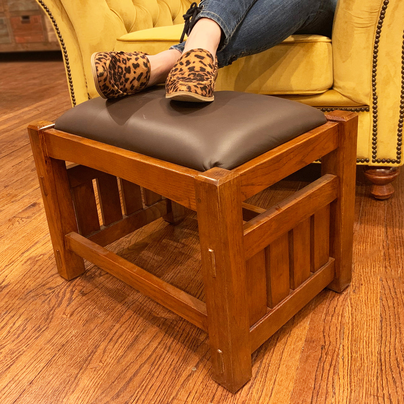 Buy Mission Oak Footstool - Wide Spindles in USA — Crafters and Weavers